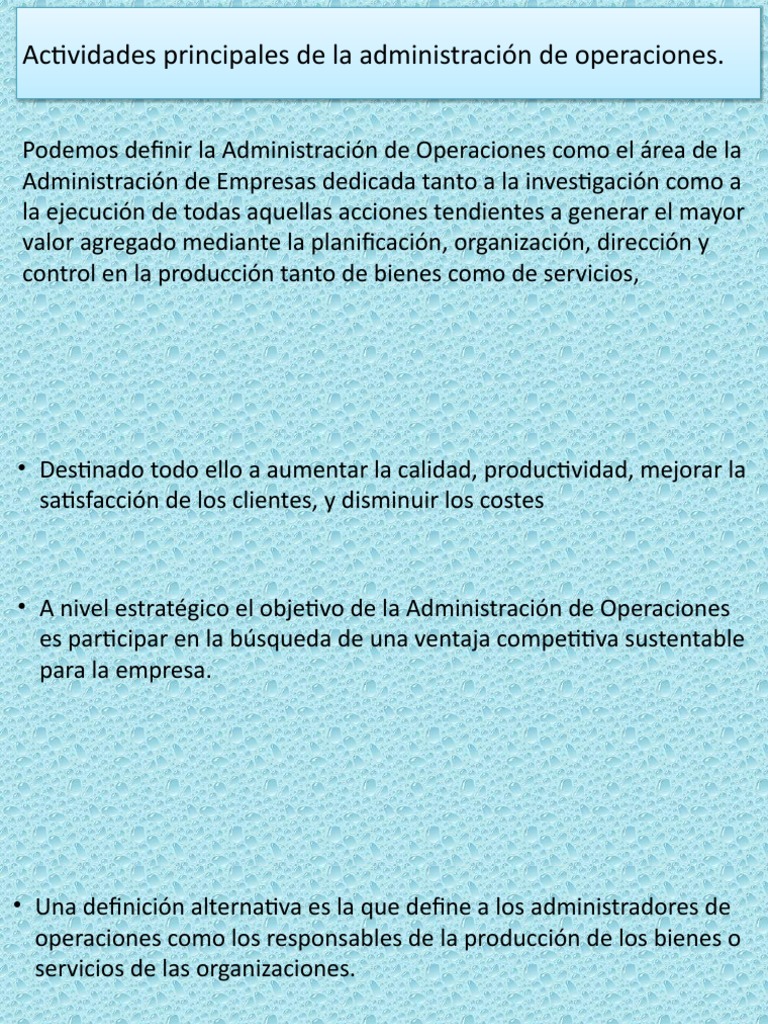 1.5 Actividades Principales de La Administración de Operaciones | PDF | Jefe de operaciones ...