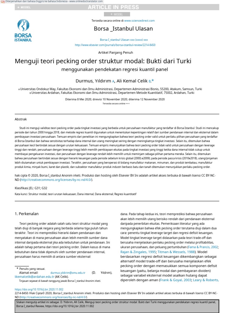 Pecking Order Theory of Capital Structure - En.id | PDF
