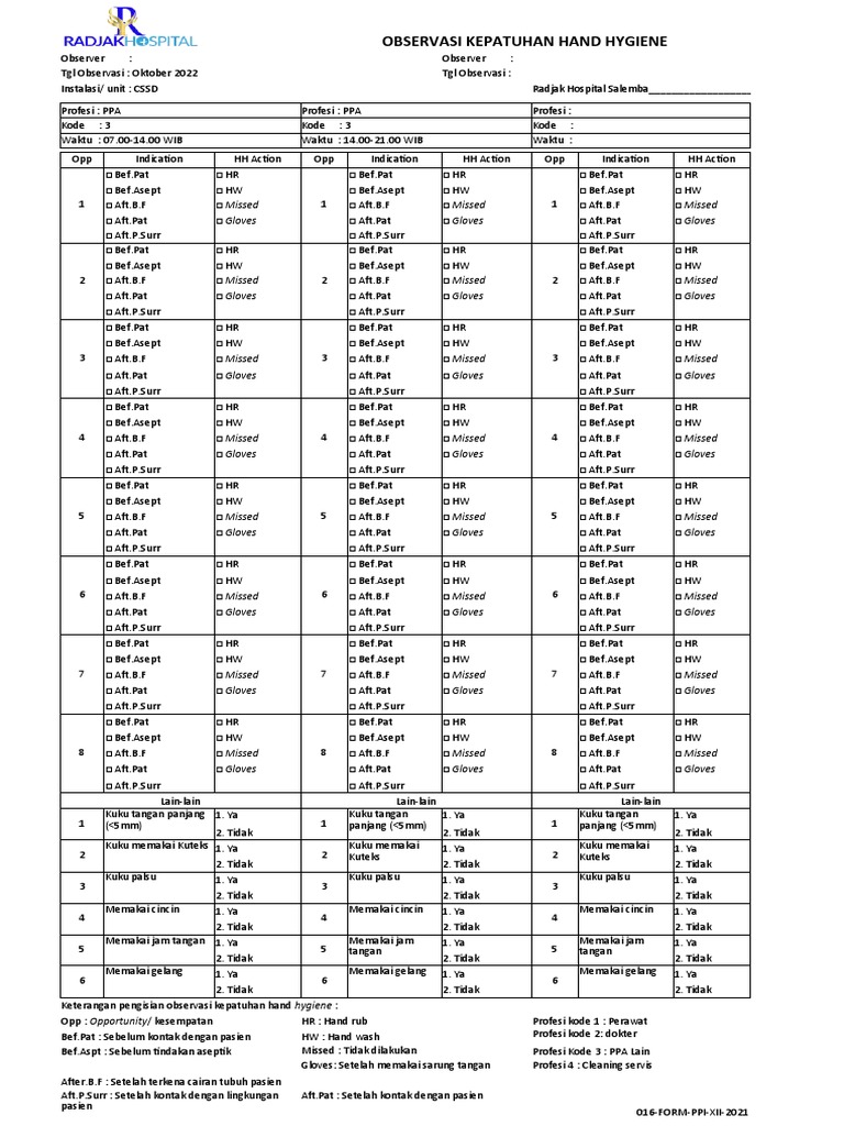 10 Form Monitoring Hand Hygiene | PDF | Pollution | Health Promotion