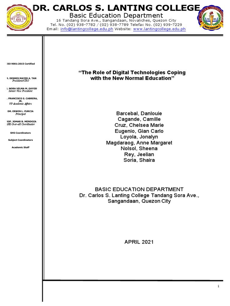 THE ROLE OF DIGITAL TECHNOLOGIES COPING WITH THE NEW NORMAL EDUCATION ...