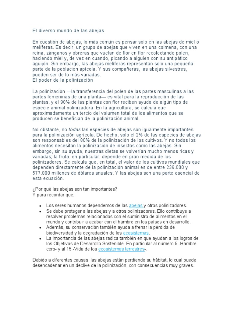 El Diverso Mundo de Las Abejas | PDF | Polinización | Abejas