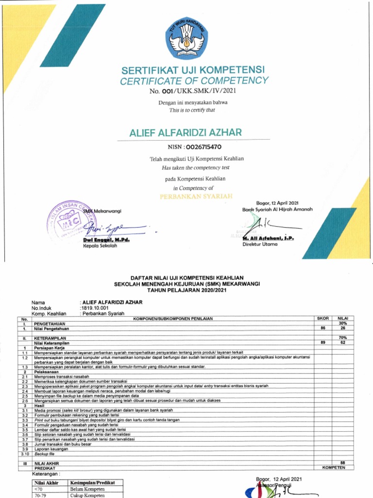 Salinan Sertifikat Kompetensi Lulusan Tahun Terakhir | PDF