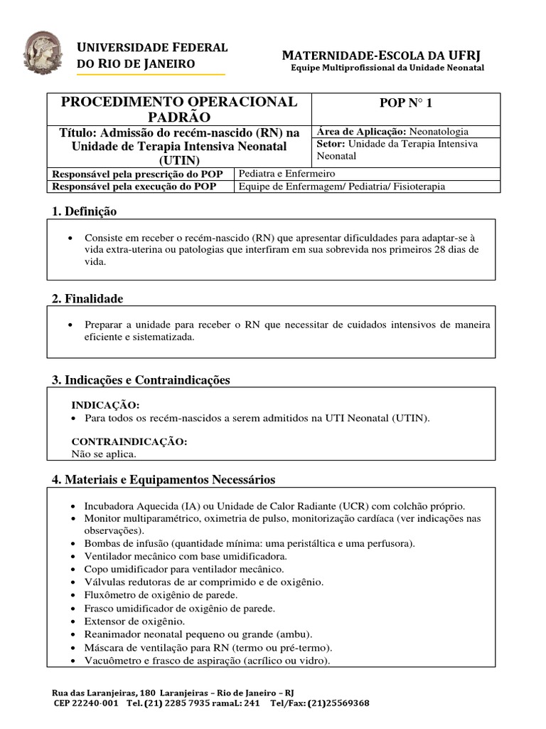 Pop 01 Admissao Recem Nascido RN Unidade Terapia Intensiva Neonatal ...
