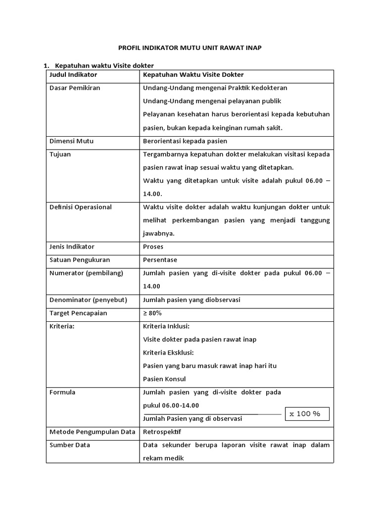 Profil Indikator Mutu Rawat Inap | PDF