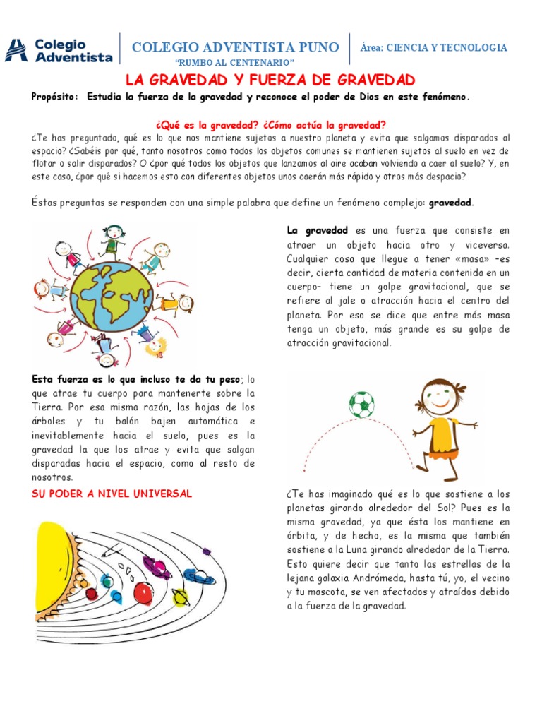La Gravedad Y Fuerza de Gravedad: Colegio Adventista Puno | PDF ...