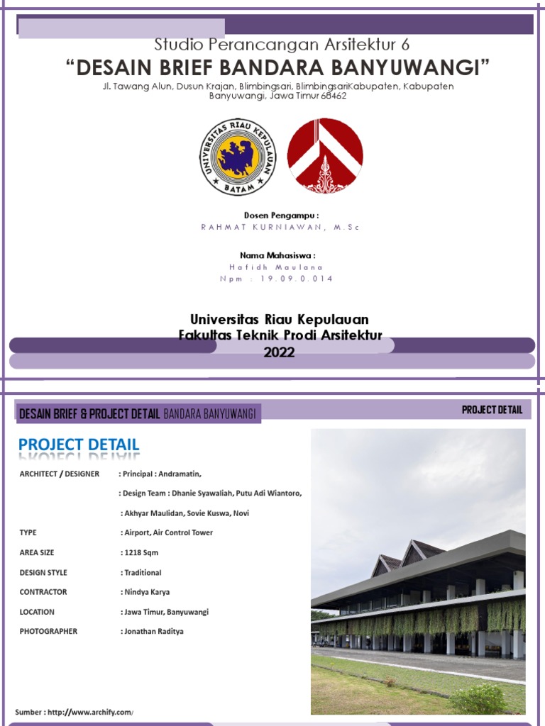 Studio Perancangan Arsitektur 6 Desain Brief Bandara Banyuwangi Hafidh Maulana 01112022 | PDF