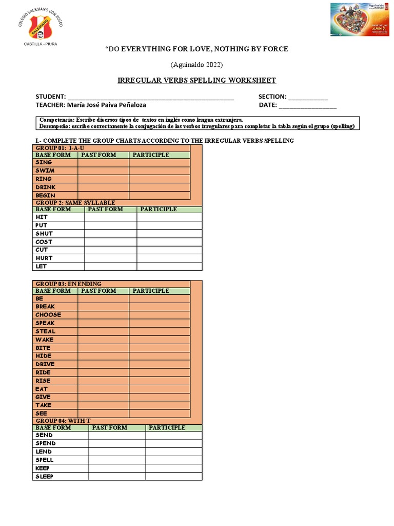Irregular Verbs Chart | PDF