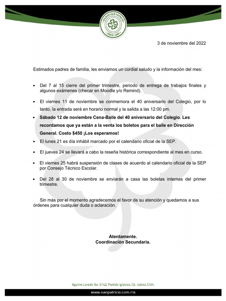 CIRCULAR 5 Secundaria | PDF
