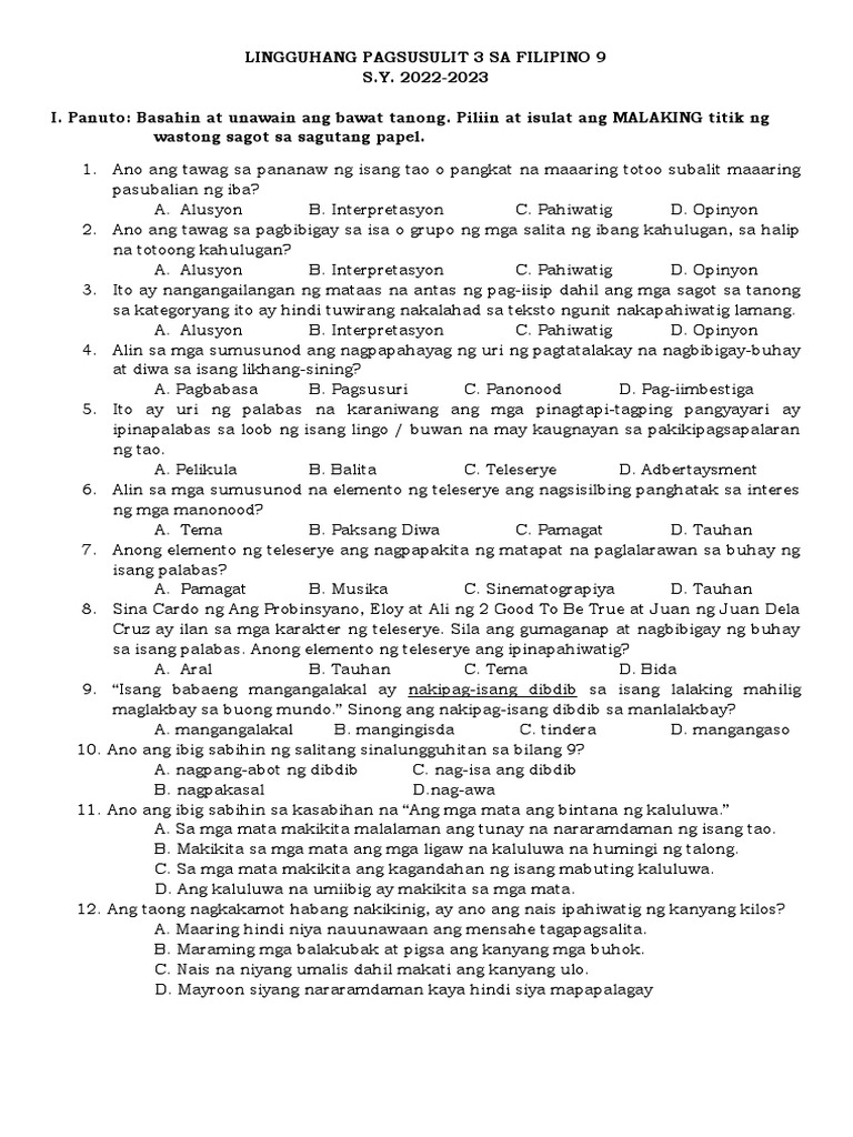 Lingguhang Pagsusulit 3 | PDF