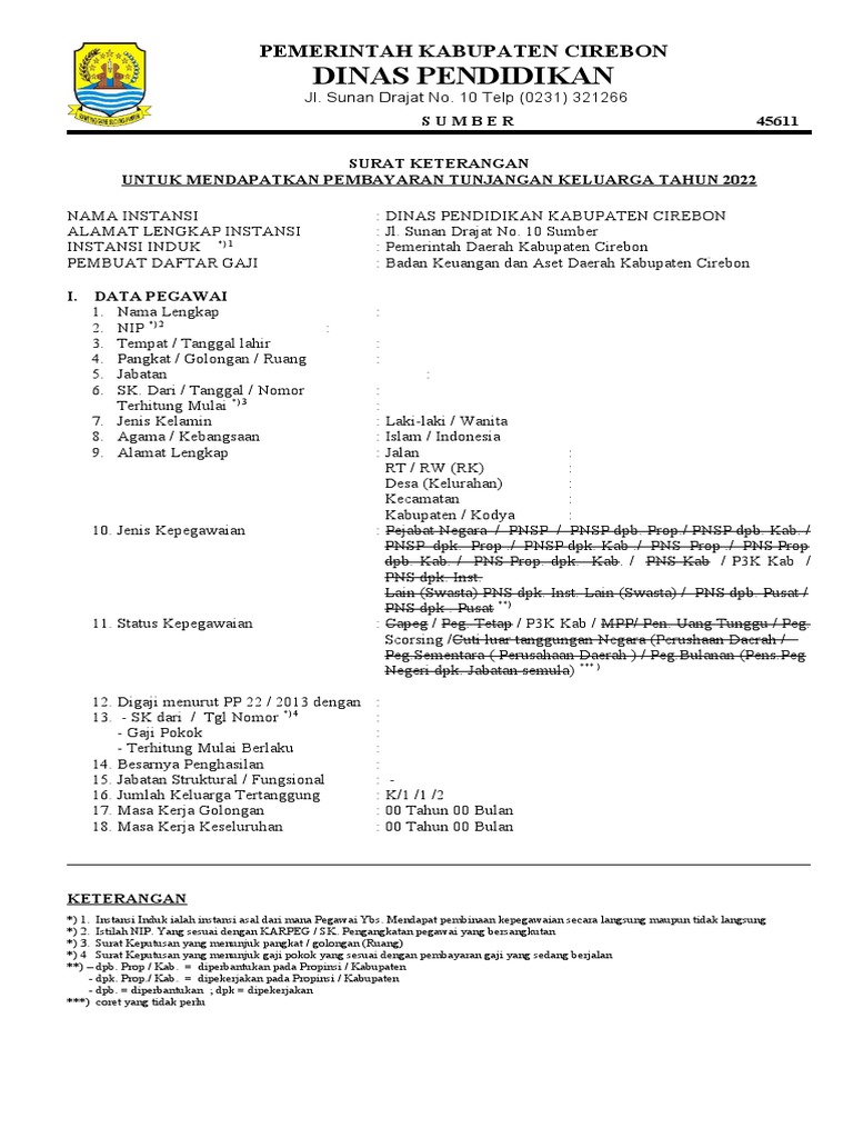 Surat Keterangan Tunjangan Keluarga | PDF