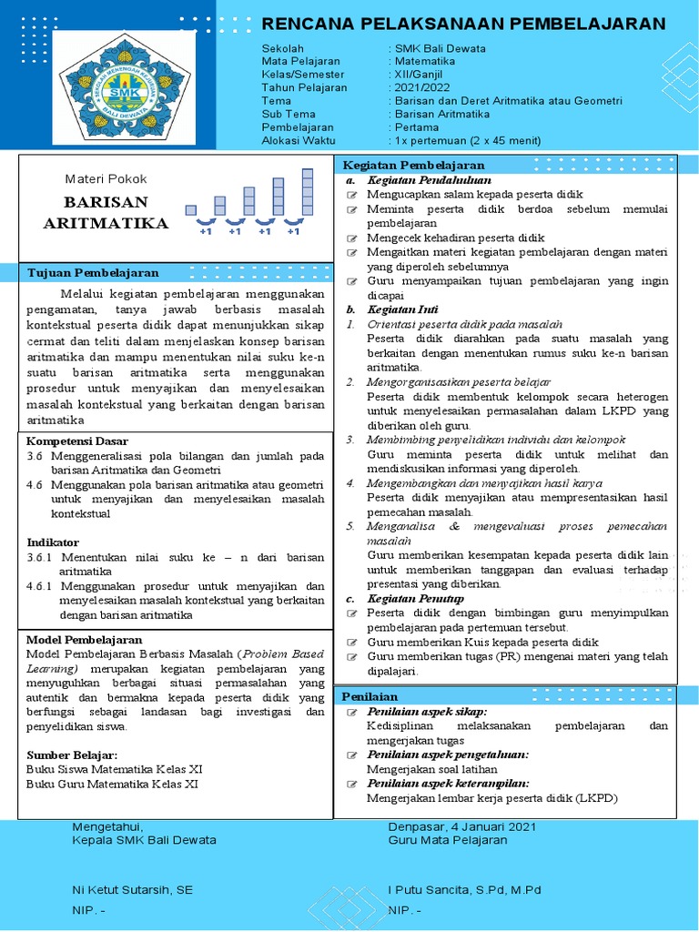 Contoh Format RPP 1 Lembar | PDF