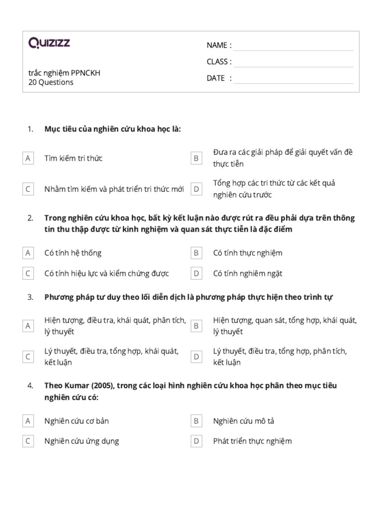 trắc nghiệm PPNCKH | PDF