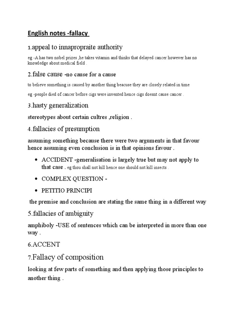 Fallacies Notes ENGLISH | PDF | Self-Improvement | Wellness