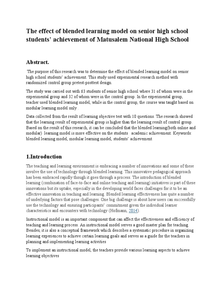 The Effect of Blended Learning Model On High School Students | PDF ...