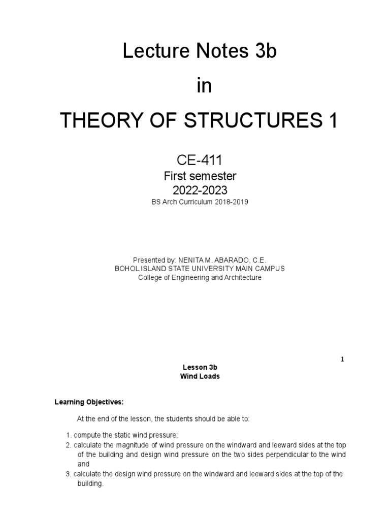 CE 411 Lesson 3b-Wind Loads | PDF | Wound | Pressure