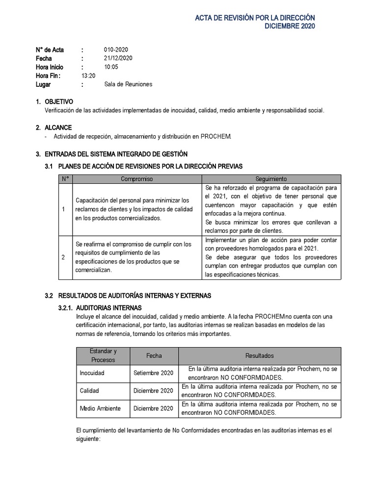 Modelo Acta de Revisión | PDF | Calidad (comercial) | Auditoría
