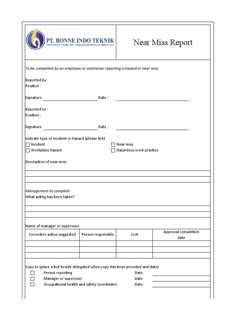 Form Near Miss. HAZOB | PDF