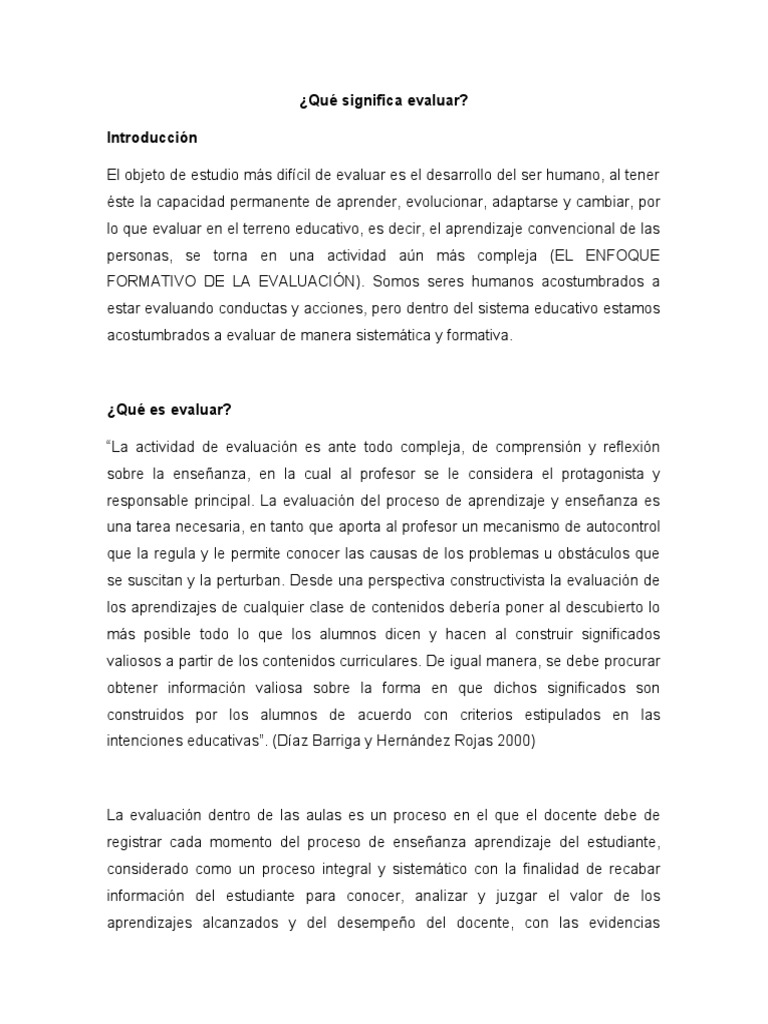Qué Significa Evaluar Pdf Evaluación Aprendizaje