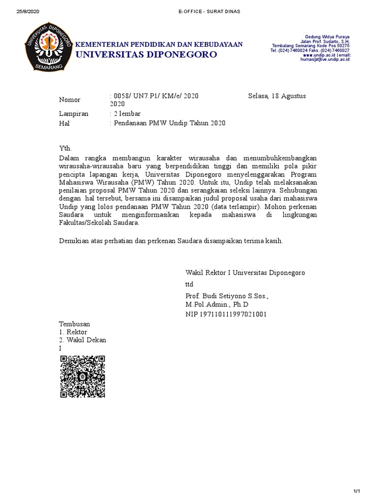 Pendanaan PMW Undip 2020 Lolos | PDF | Kesehatan Holistik