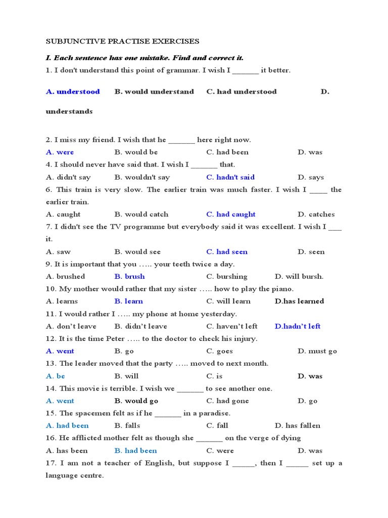 Subjunctive Practise Exercise | PDF