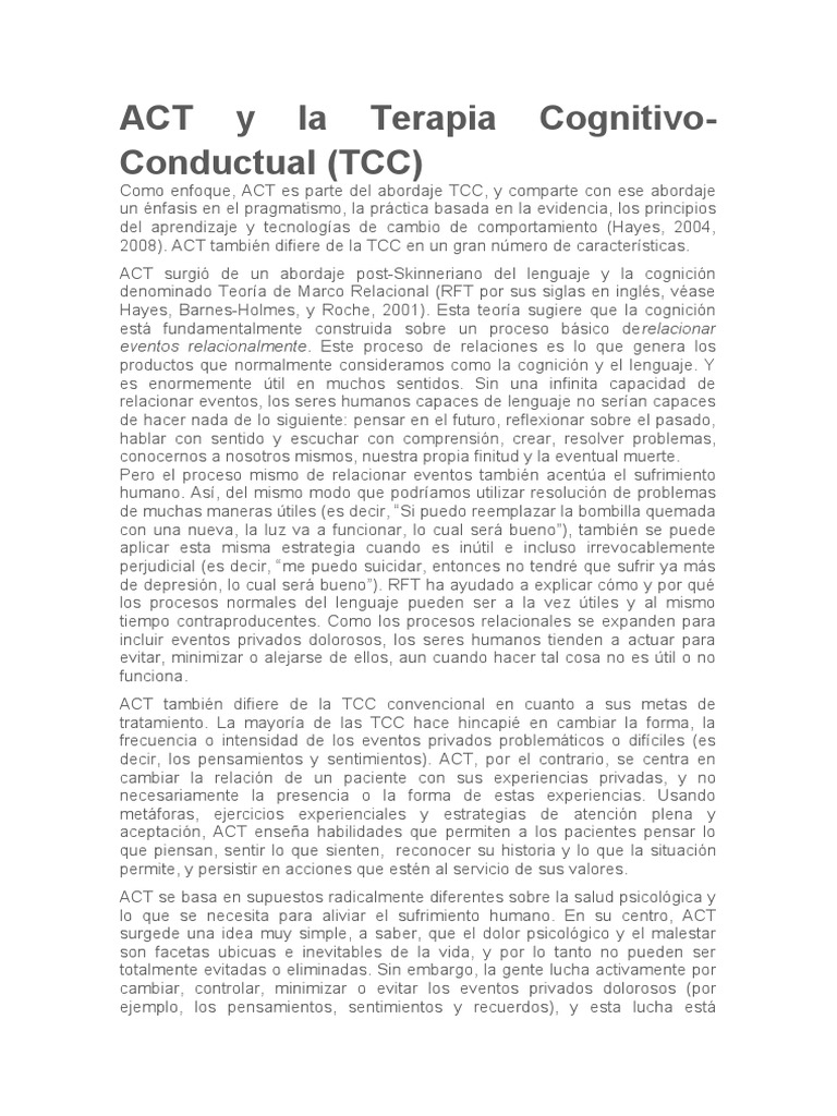 ACT y La Terapia Cognitivo | PDF | Pensamiento | Terapia de conducta ...