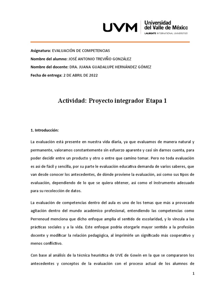 A3 - Proyecto Integrador Etapa 1 | PDF | Evaluación | Método de enseñanza