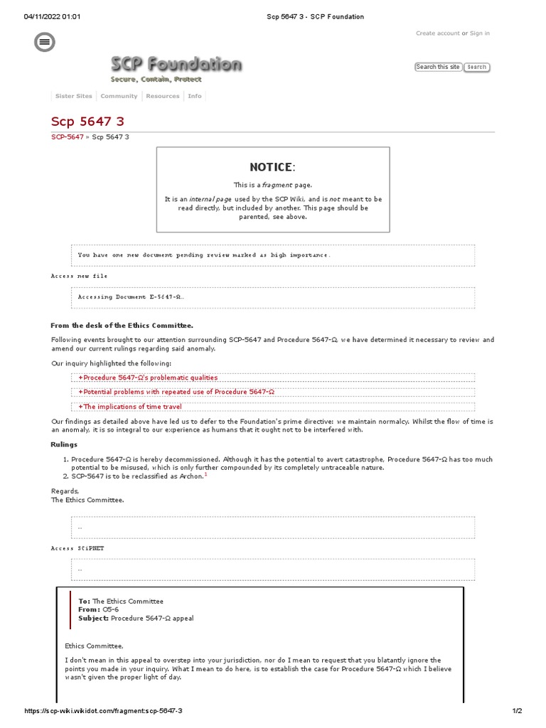 CLASSIFICADO SCP 5647 3 - SCP Foundation | PDF | Applied Ethics