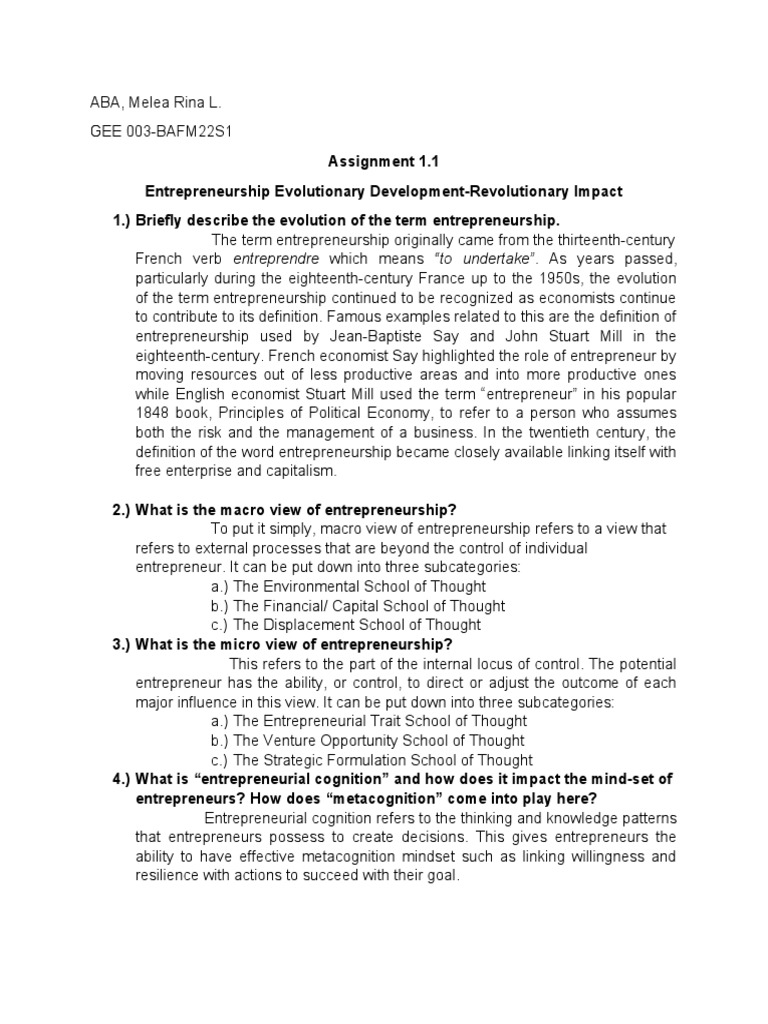 GEE 003 Assignment 1.1 | PDF | Entrepreneurship | Mindset