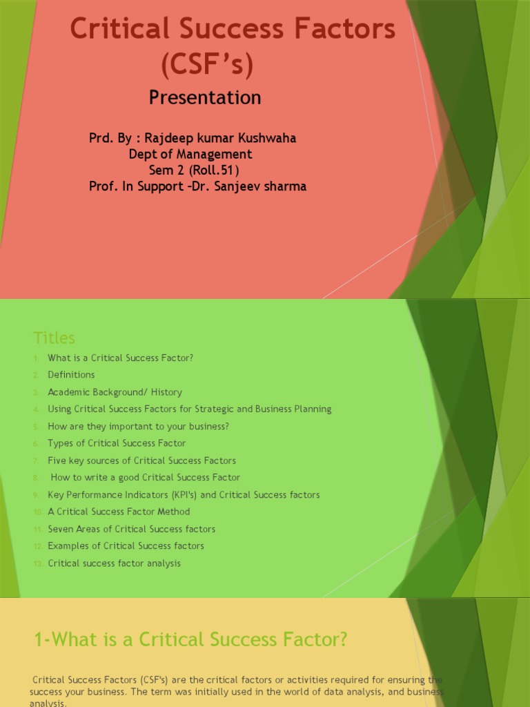 Critical Success Factors (CSF'S) : Presentation | PDF