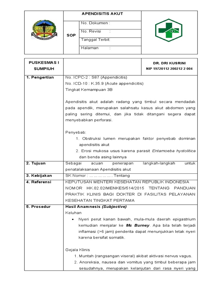 SOP Apendisitis Akut | PDF