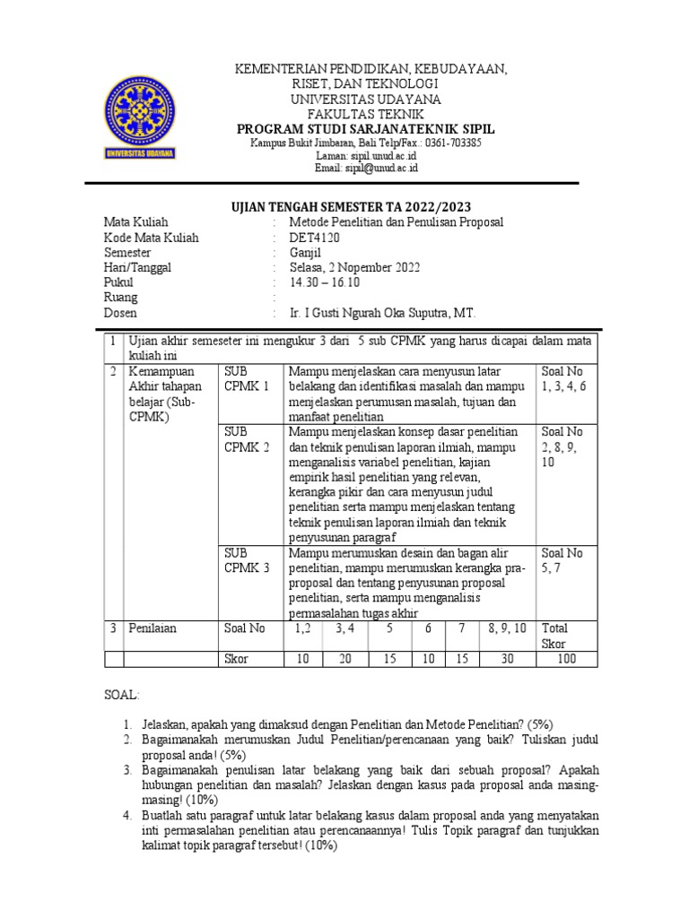 Soal Uts MP - 2022 | PDF