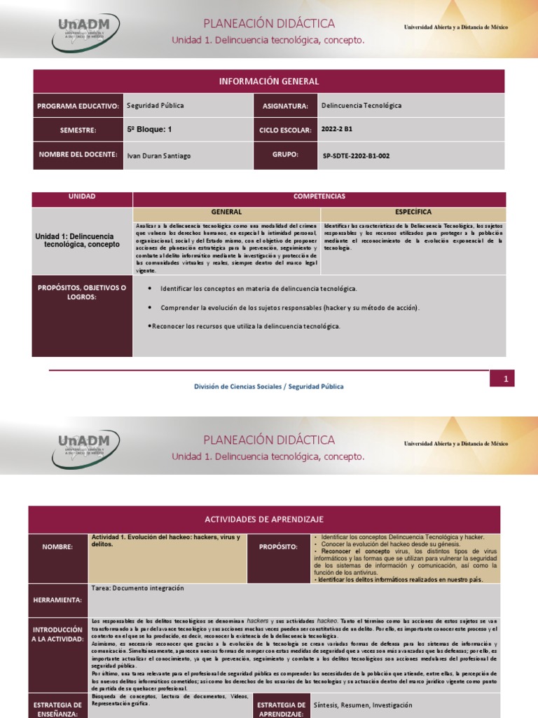 SDTE - U1 - Planeacion Didactica | PDF | Cibercrimen | Hacker de seguridad