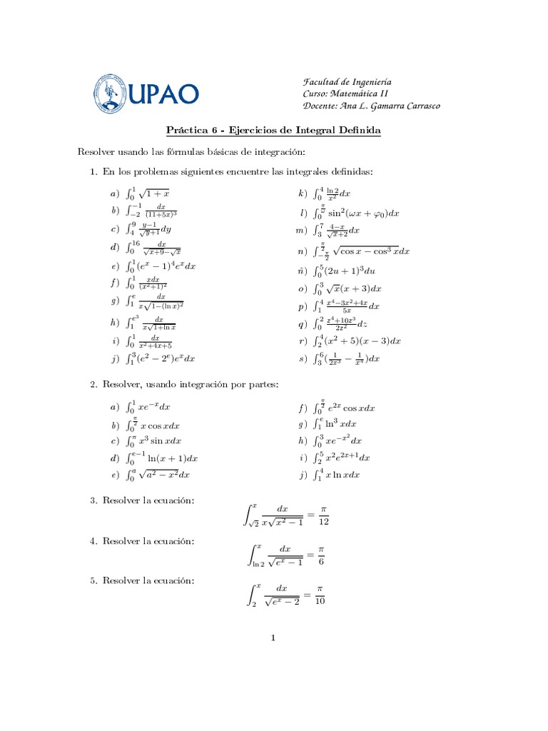 Práctica 6 - Integral Definida | PDF | Análisis matemático | Matemáticas