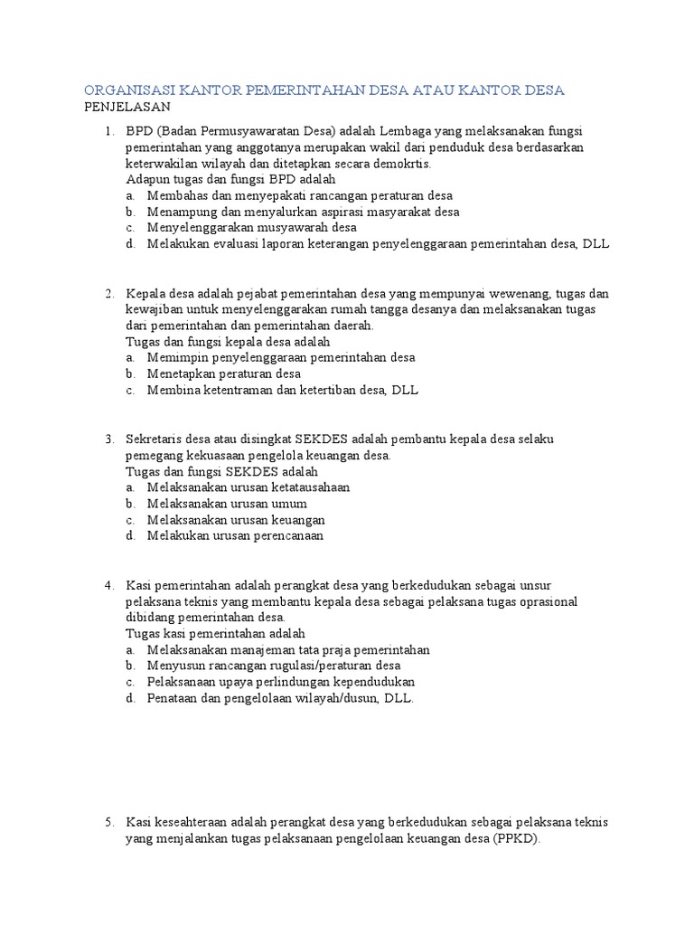 Struktur Organisasi Pemerintahan Desa | PDF