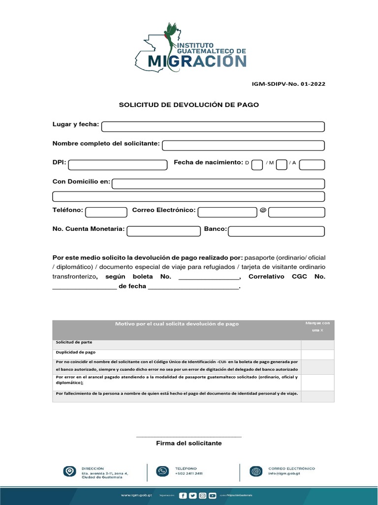 Formulario de Solicitud de Devolucion de Pago Version 01 20221 1 | PDF | Certificado de nacimiento