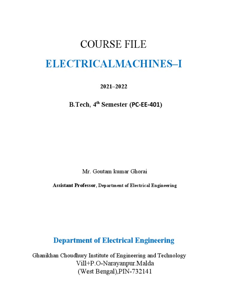 GG - COURSE FILE - Electrical Machine-1 | PDF | Transformer | Engineering