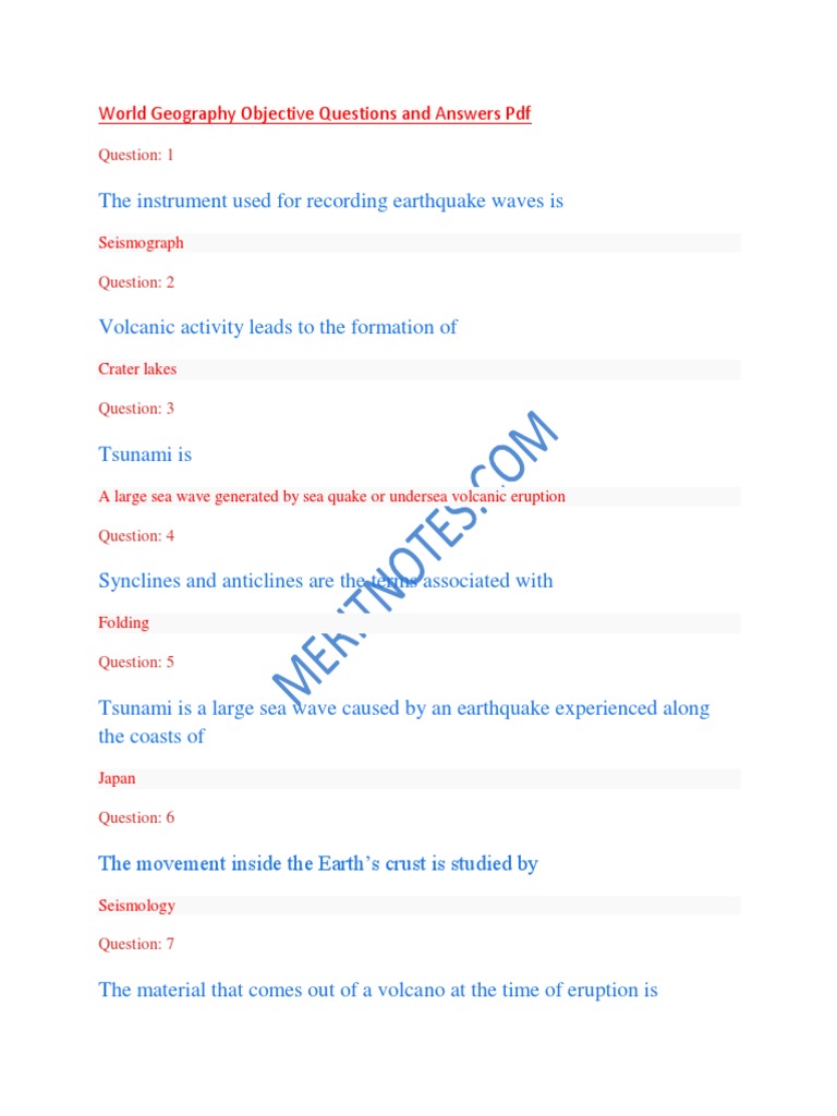 World Geography Objective Questions | PDF