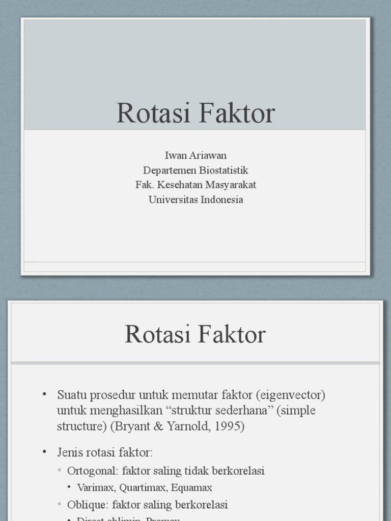 Rotasi Faktor: Jenis, Interpretasi, dan Strategi Pemilihan | PDF