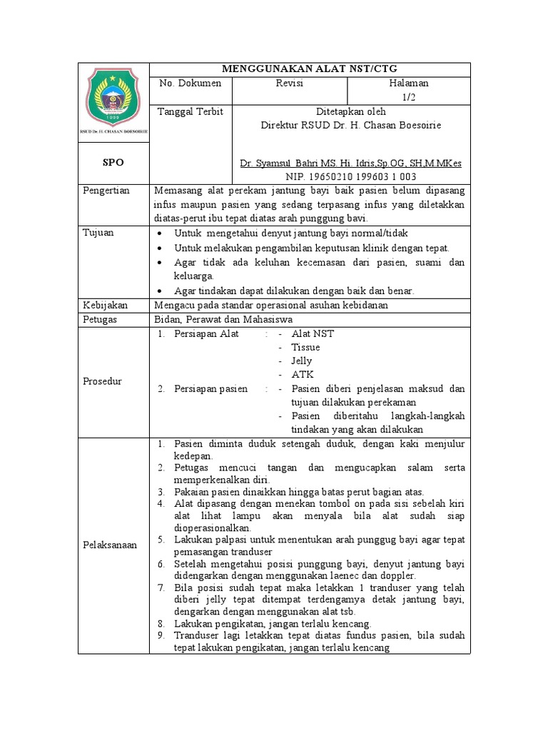 Prosedur Pemasangan Alat NST/CTG | PDF | Kesehatan Holistik | Sains ...
