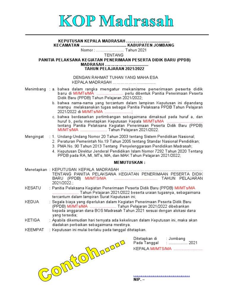 Contoh - SK Panitia PPDB Tahun Pelajaran 2021-2022 | PDF Contoh - SK Panitia PPDB Tahun Pelajaran 2021-2022 | PDF