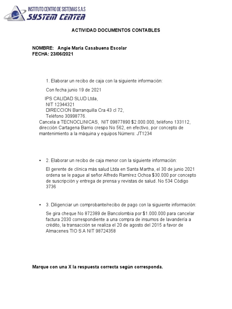 Ejercicios Documentos Contables Practico | PDF | Contabilidad | Factura