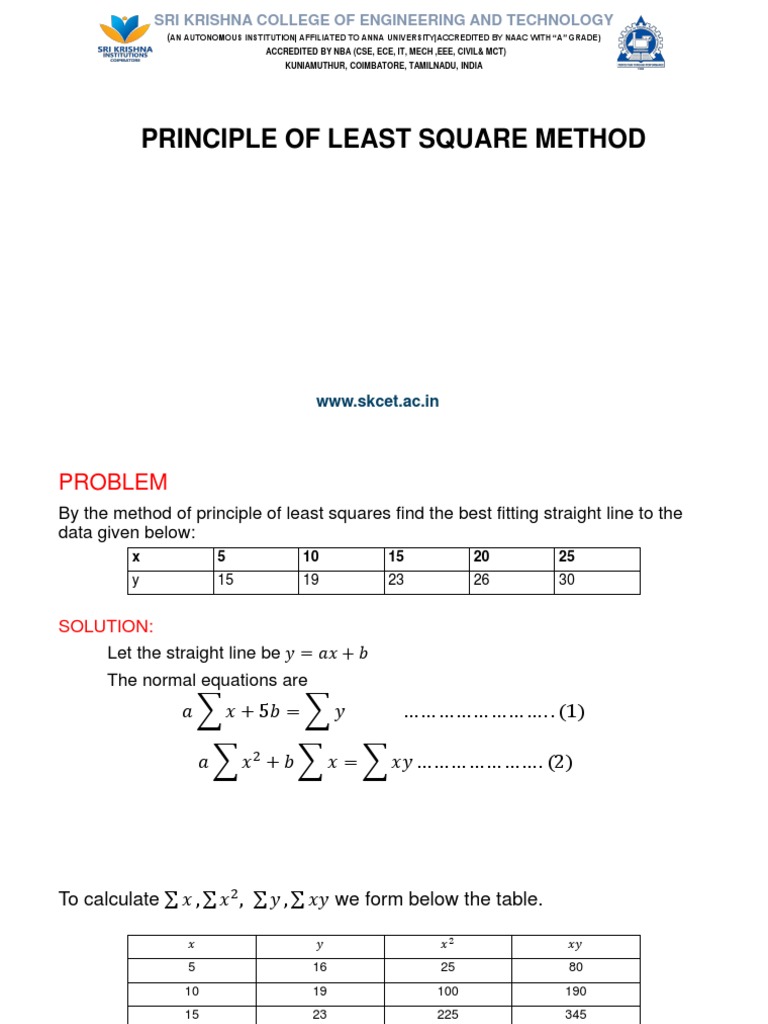 Method of Least Squares Notes | PDF | Regression Analysis | Equations