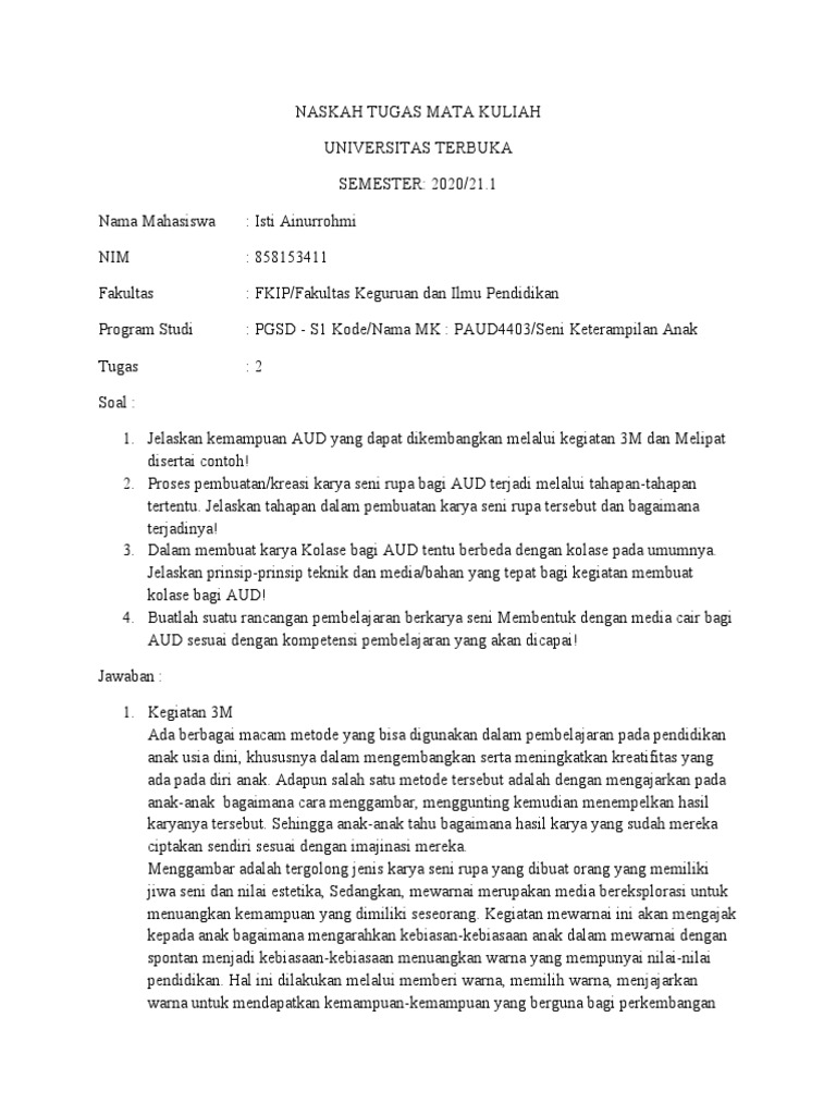 Seni Keterampilan Anak | PDF