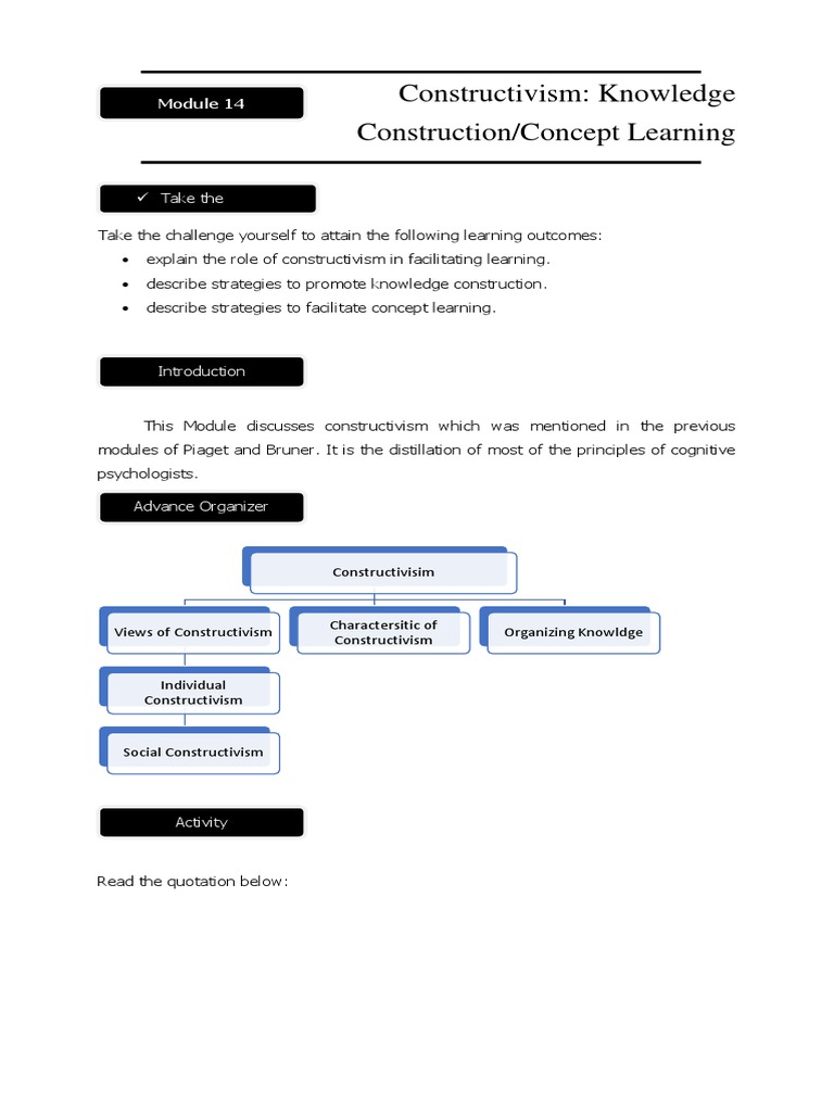 Module 14 Activity | PDF | Constructivism (Philosophy Of Education) | Behavioural Sciences