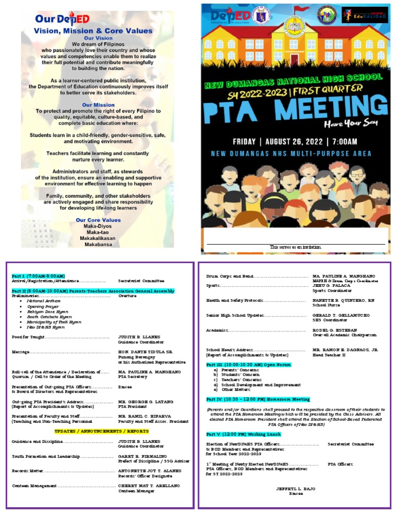 PTA MEETING Program | PDF | The United States | Educational Organizations