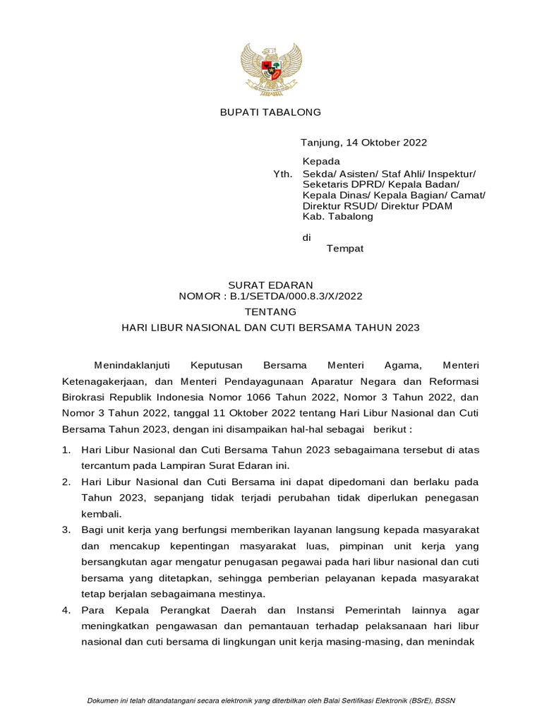 Hari Libur Nasional & Cuti Bersama 2023 | PDF