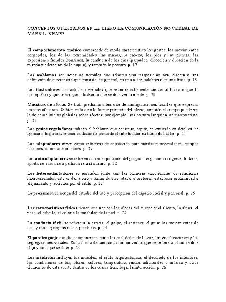 Conceptos Mark Knapp | PDF | Comunicación no verbal | Cognición