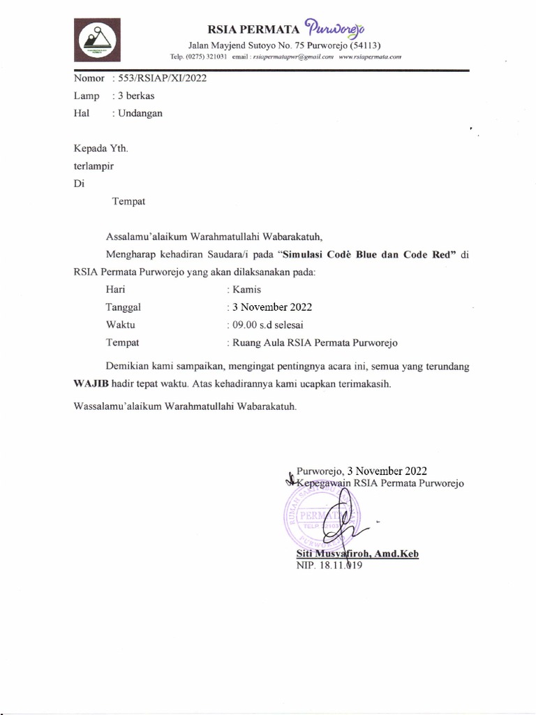 553 Undangan Simulasi Code Blue | PDF