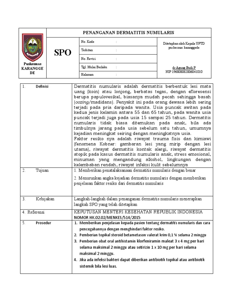 SOP Dermatitis Numularis | PDF