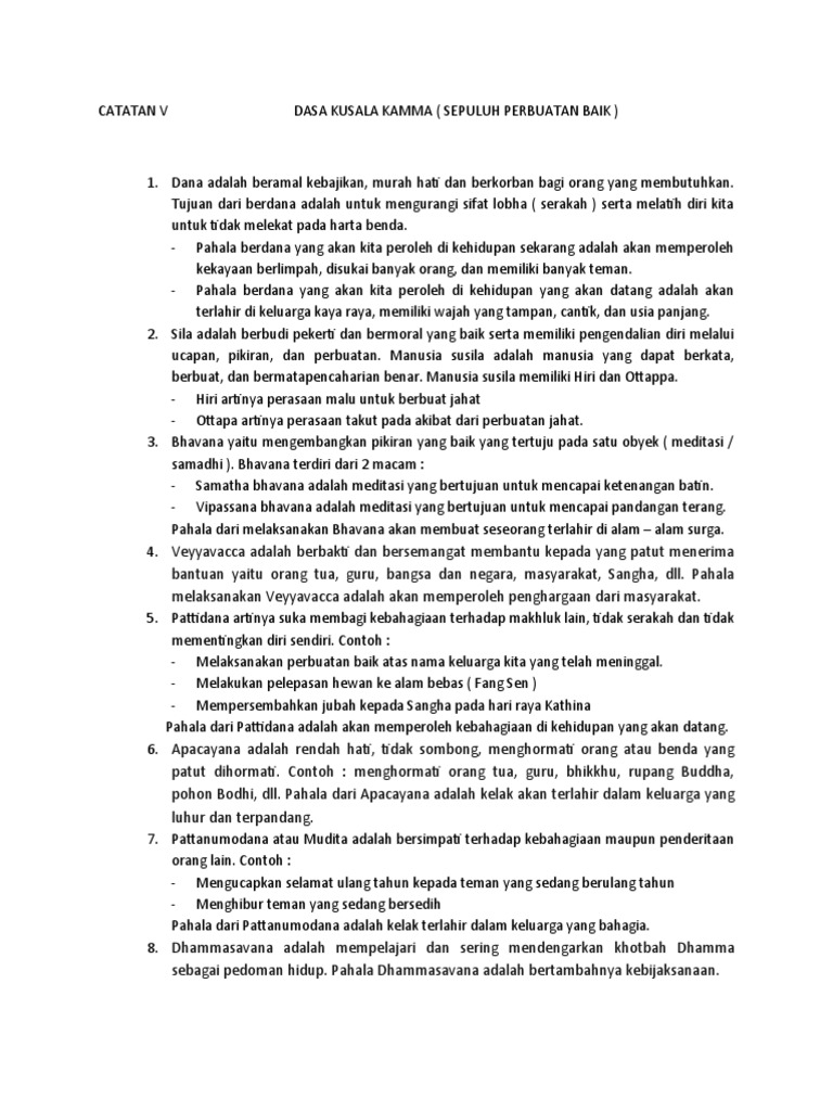 Catatan V Dasa Kusala Kamma | PDF